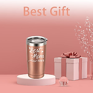 Best Mom Tumbler Best Mom Ever Tumbler with Straw and Lid Best Mom Ever Travel Tumble Birthday Mothers Day Gifts for Mom from Daughter Son Mom Travel Tumbler with 2 Lids and Straws, 20OZ Rose Gold