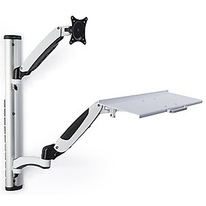 Displays2go Monitor Desk Mount Stands, Aluminum, Adjustable Height – Silver (VMSSWWMA27)