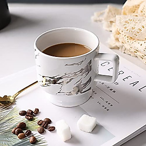 ANTIS'S HOME Stackable Coffee Mugs Set of 4 with Stand, Marble Silver Pattern 10 OZ Ceramic Coffee Mug Set with Rack, Espresso Cups Set Coffee Cup Set for Coffee, Tea, Cocoa, Milk