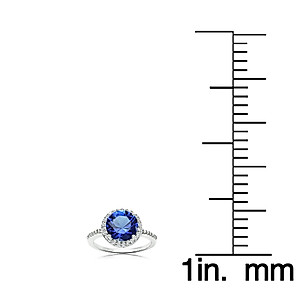 Ice Gems Sterling Silver Simulated Blue Sapphire and Cubic Zirconia Round Halo Ring, Size 5
