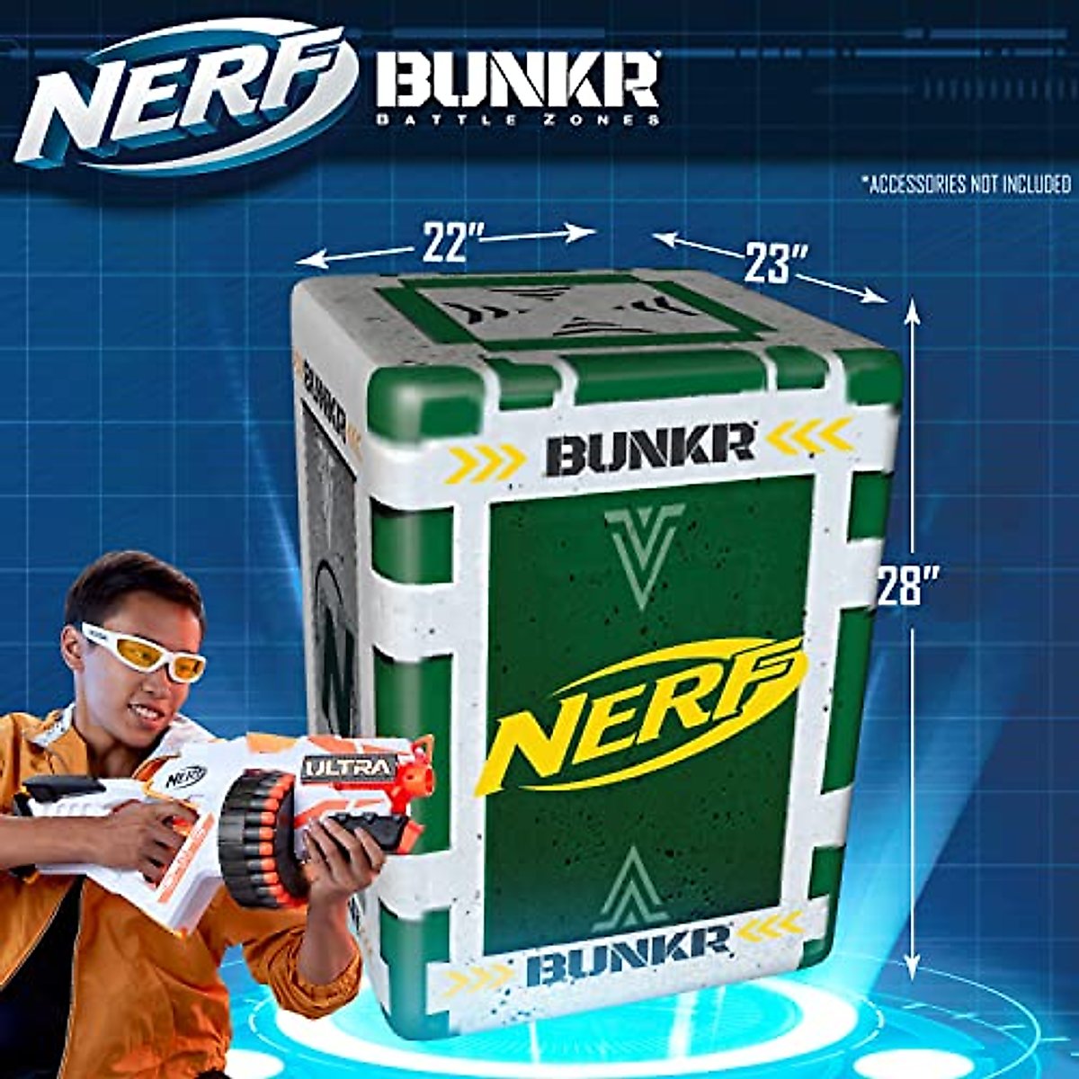 NERF Bunkr BattleZone Competition Pack of 4 Inflatable Crate and Barrel Shields - Barricades for Nerf Party and Nerf War