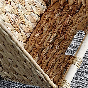 UXZDX Straw Storage Baskets with Wooden Handles, Rectangular Storage Baskets, Woven Storage Baskets for Coffee Table Cabinets