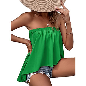 SOFIA'S CHOICE Women's Ruffle Hem Strapless Tube Top Casual Sleeveless High Low Flowy Blouse Shirts Green Medium