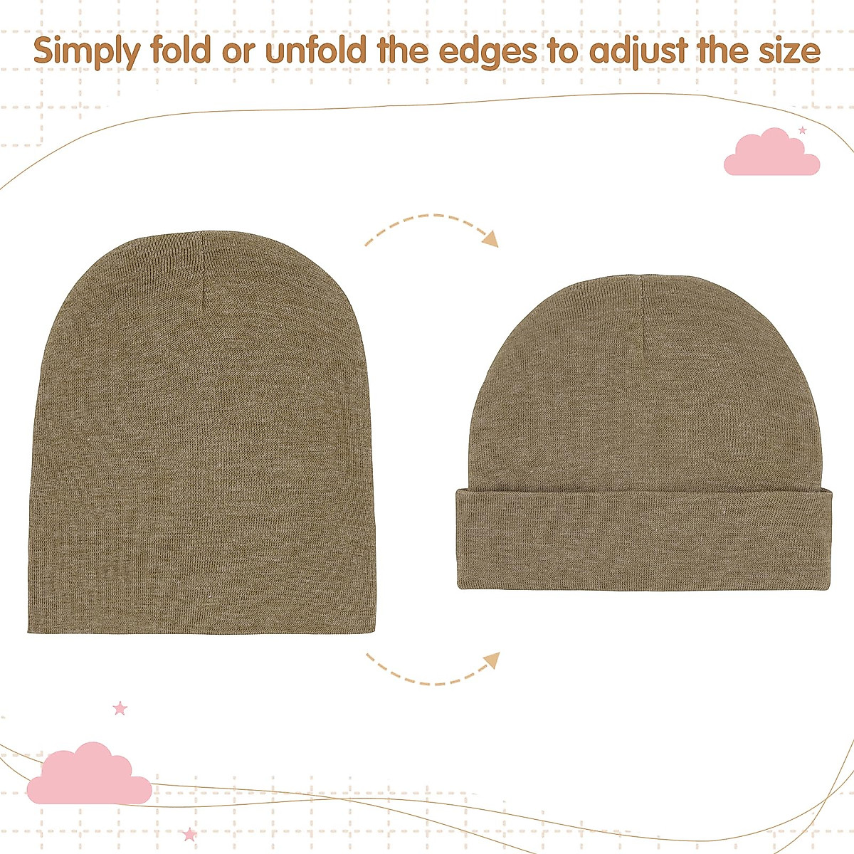 American Trends Baby Beanies for Boys Girls Newborn Infant Hat with Mittens Cute Cotton Hospital Hats for 0-6 Months 3 Pack Black & White & Gray