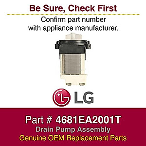 LG 4681EA2001T Genuine OEM Drain Pump Assembly for LG Washing Machines, Black