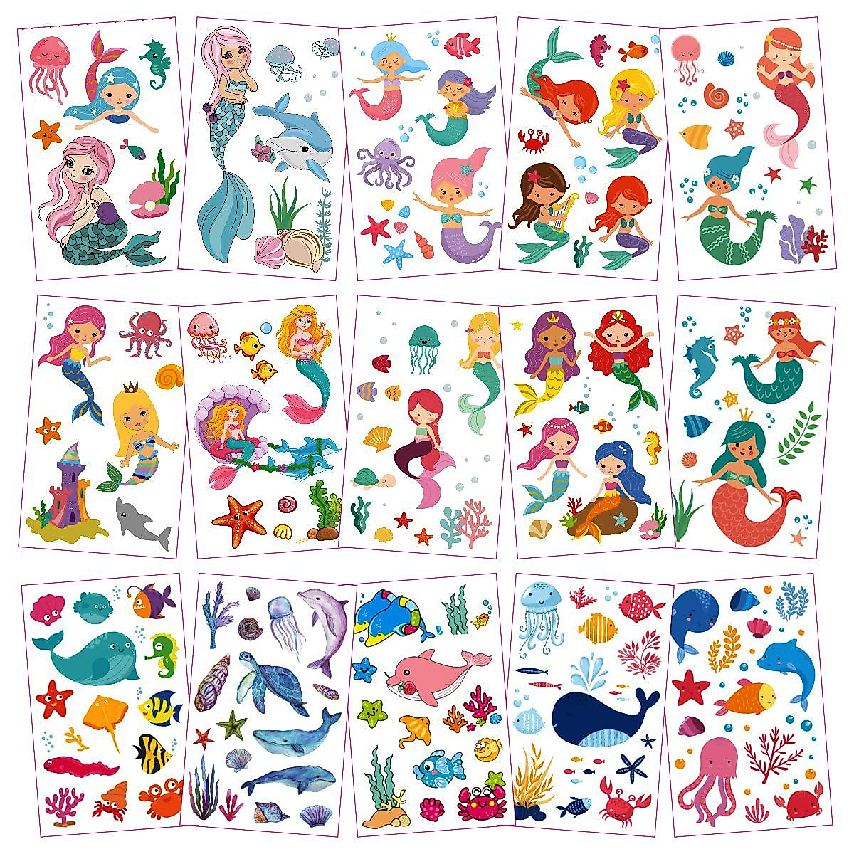 30 Sheets (360pcs) Butterflies、Mermaid、Sea Animals waterproof Temporary Tattoos For Kids,Mixed Styles Cartoon Tattoos,children's face tattoo Stickers, girls temporary tattoos,party makeup gifts