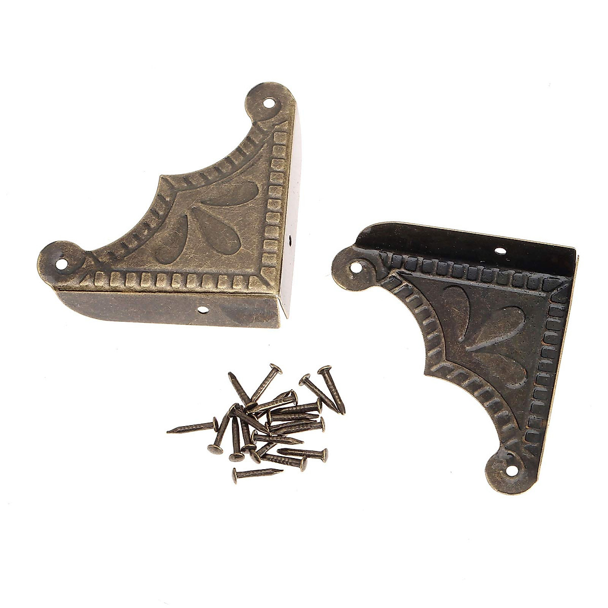 dophee Antique Brass Box Corner Covers, Decorative Corner Protectors Guards Edge Covers for Jewelry Box Chest Table Desk Photo Frame Panal, 1.53"x1.53"x1.97"(12-Pack)