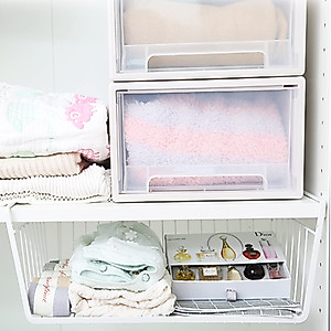 Under Shelf Basket, 4 Pack White Wire Rack, Slides Under Shelves for Storage Space on Kitchen Pantry Desk Bookshelf Cupboard