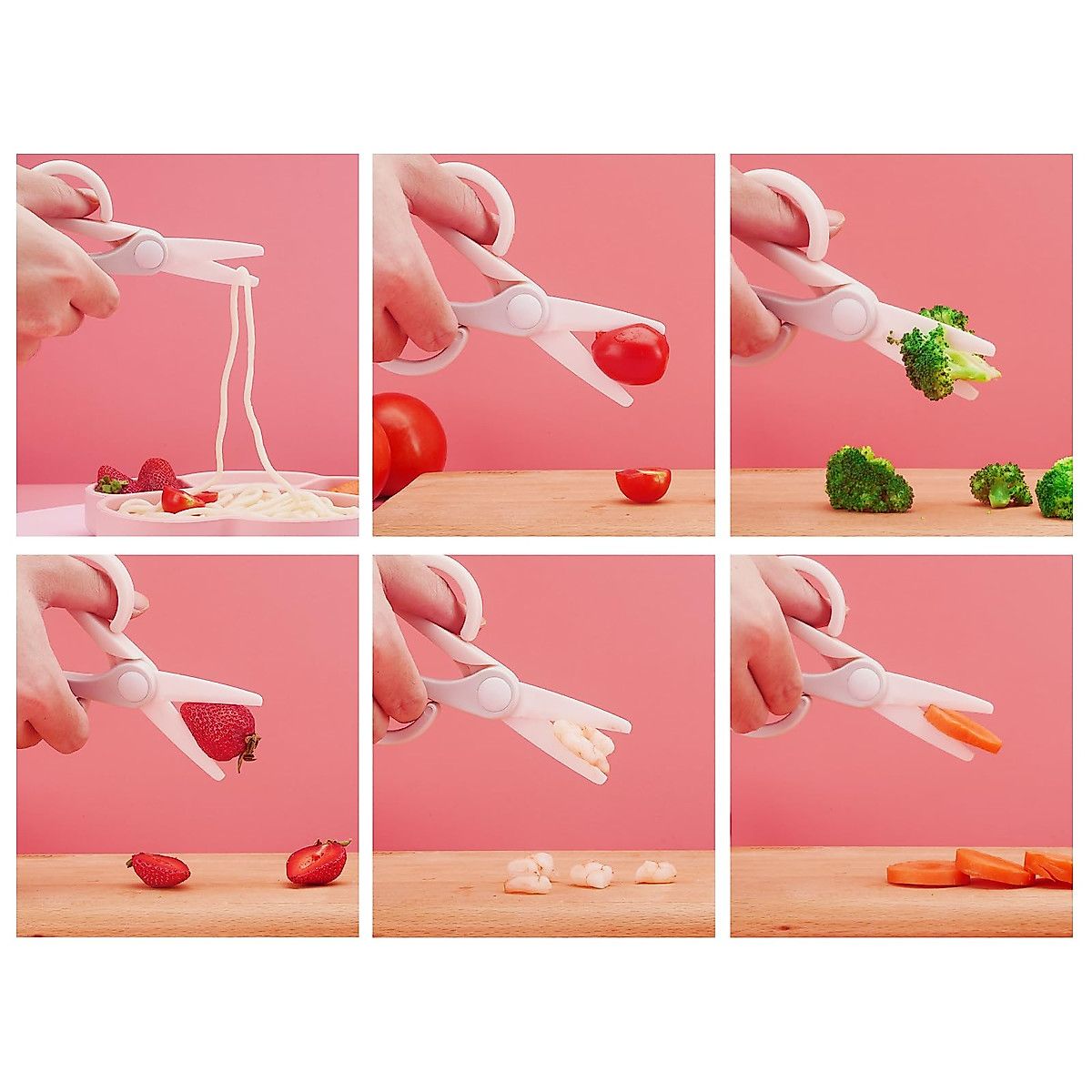 Ceramic Scissors for Baby Food Cutting, Safety Healthy BPA Free Toddler Feeding Shears with Protective Blade Cover and Portable Travel Case-Pink/Grey