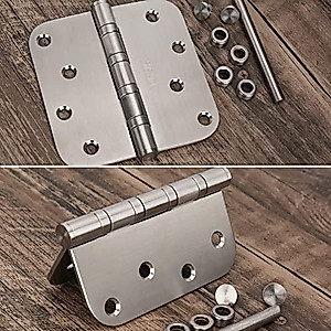 304 Stainless Steel 4'' X 4'' Door Hinges Ball Bearing Commercial Door Hinges Exterior Door Hinges with 5/8 Inch Radius Corners, 2 Pack (Silver)
