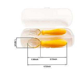 Oligey Toddler Bendy Feeding Spoon and Fork Set in Box for Baby Independent Dinning Learning in Any Angle,the Self Feeder Utensils Have Pliable Silicone Grip and Gum-Friendly PPSU Head for Child Snack