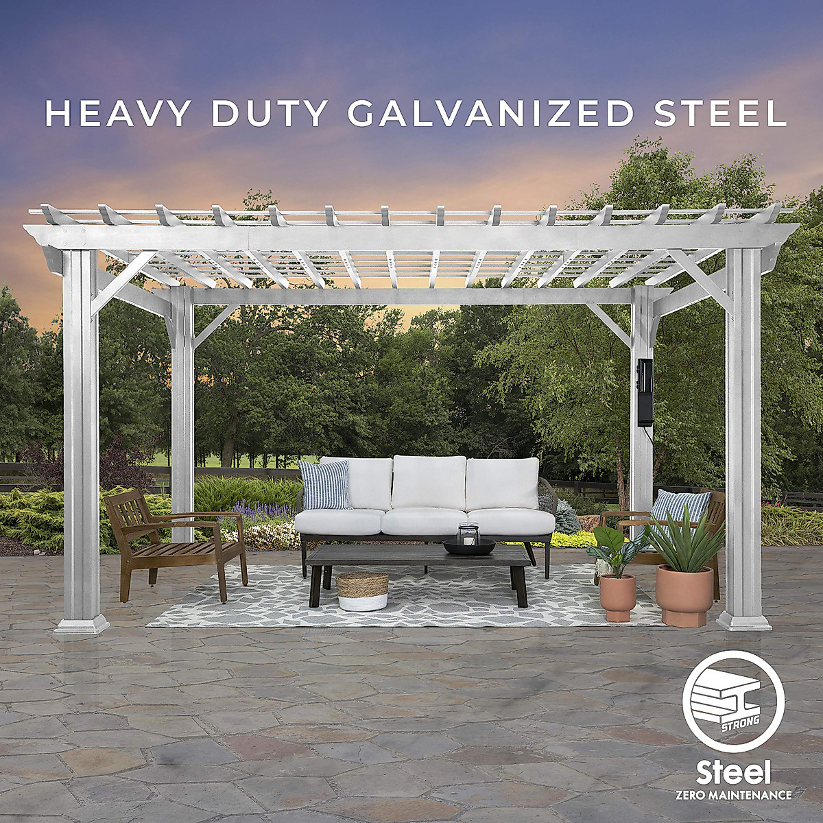 Backyard Discovery 16x12 ft Hawthorne White Galvanized Steel Pergola w/Soft Sail Shade, Spacious, Rust Resistant, UV Protection, Resist Winds Up to 100 MPH, Durable, Powerport USB & Electrical Outlet