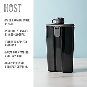Host Easy-Fill Hip Liquor Flask for Alcohol with Hinged Refill Lid and Hinged Lid, Dishwasher Safe BPA-Free Plastic, Grey, 6 Oz, Set of 1