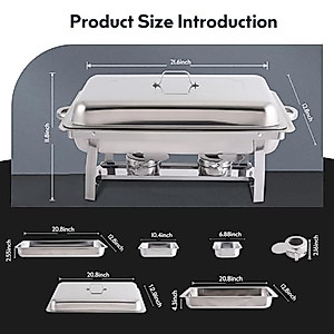 4 Pack 8QT Chafing Dish Buffet Set with 2 Full Size, 2 Half Size, 3 1/3 Size Food Pans, Stainless Steel Buffet Chafers Catering Food Warmers for Party/Buffet/Wedding/Banquet/Catering Events