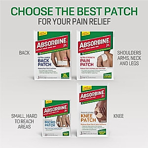 Absorbine Jr. Knee Pain Relief Patches, Fast Acting Pain Patch with Menthol for Knee Pain, Muscle Cramps and Joint Pain, 12 Hours of Long Lasting Relief with Sweat Proof Technology, 6 Count