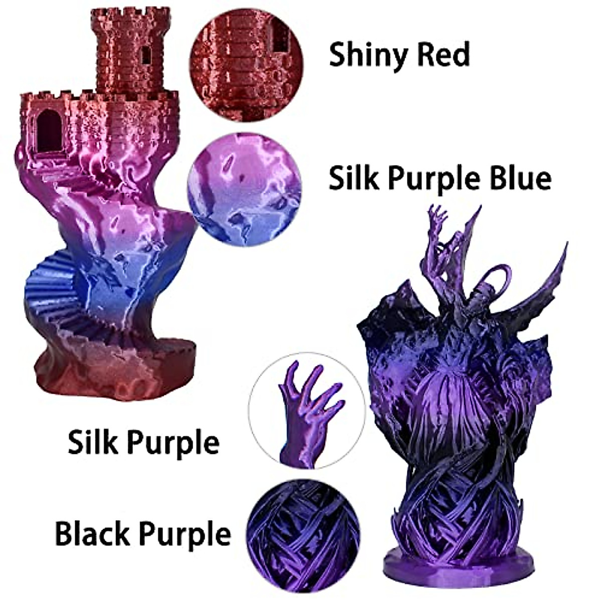 (2 Items) PLA Filament 1.75mm, 3D Printer Filament Silk Black Purple Green Blue and Red Purple Blue with Tri-Colors Rainbow PLA Filament Red-Yellow-Blue, Silk PLA Filament 1kg+4 * 200g