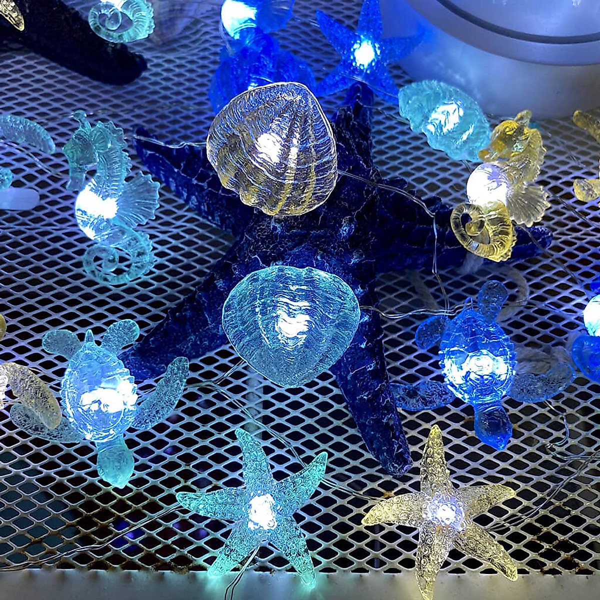 Ocean Themed String Lights Marine Life Night Lights Beach Décor Sea Turtle Seahorse Starfish Clam Decorative Lights Battery Operated USB Plug in 30LED 10ft Christmas Tree Ornaments Holiday Bedroom