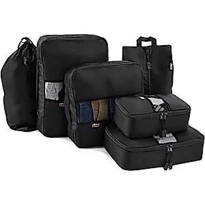 Gorilla Grip 6 Set Packing Cubes, Travel Essentials for Suitcases, Breathable Mesh Organizer Bags for Clothes, Toiletries, Shoes and Laundry, Luggage and Backpack Carry On Airplane Accessories, Black