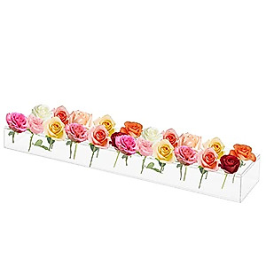 Rectangular Acrylic Vase, Clear Acrylic Flower Vase, 24 Inch Long Decorative Modern Vase for Weddings Home Decor, Rectangular Floral Centerpiece Flower Vase for Dining Table (24 Inch with 24 Holes)