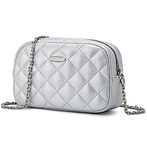 David Jones Trendy Small Cute Silver Bag, Faux Leather Crossover Long Over the Shoulder Womens Purses and Handbags with Chain Strap