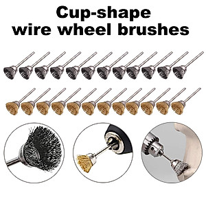 Rocaris 72 Pack Wire Wheel Brushes Set, Brass and Steel Wire Brush Set 1/8" Shank for Rotary Tools Accessories Polish Clean Tools