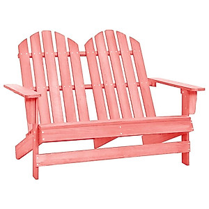 Tidyard 2-Seater Patio Adirondack Chair Solid Wood Fir Pink Outdoor Fire Pit Chair Wooden Garden Armchair for Porch Pool Lawn Deck Backyard Balcony Outdoor
