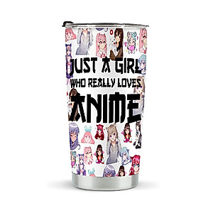 LONGXIN Anime Fans Tumbler, Stainless Steel Tumblers 20oz, Anime Lover Gifts for Women Girls Friends Sister, Birthday Christmas Gift for Her, Just A Girl Who Really Loves Anime