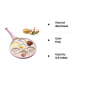 MINTER Pancake Pan With 7 Animal Designs for kids - Round Ceramic Pancake Pan Nonstick Surface & Comfortable Handle - Mini Pancake Crepe Pans Griddle Nonstick (pink)