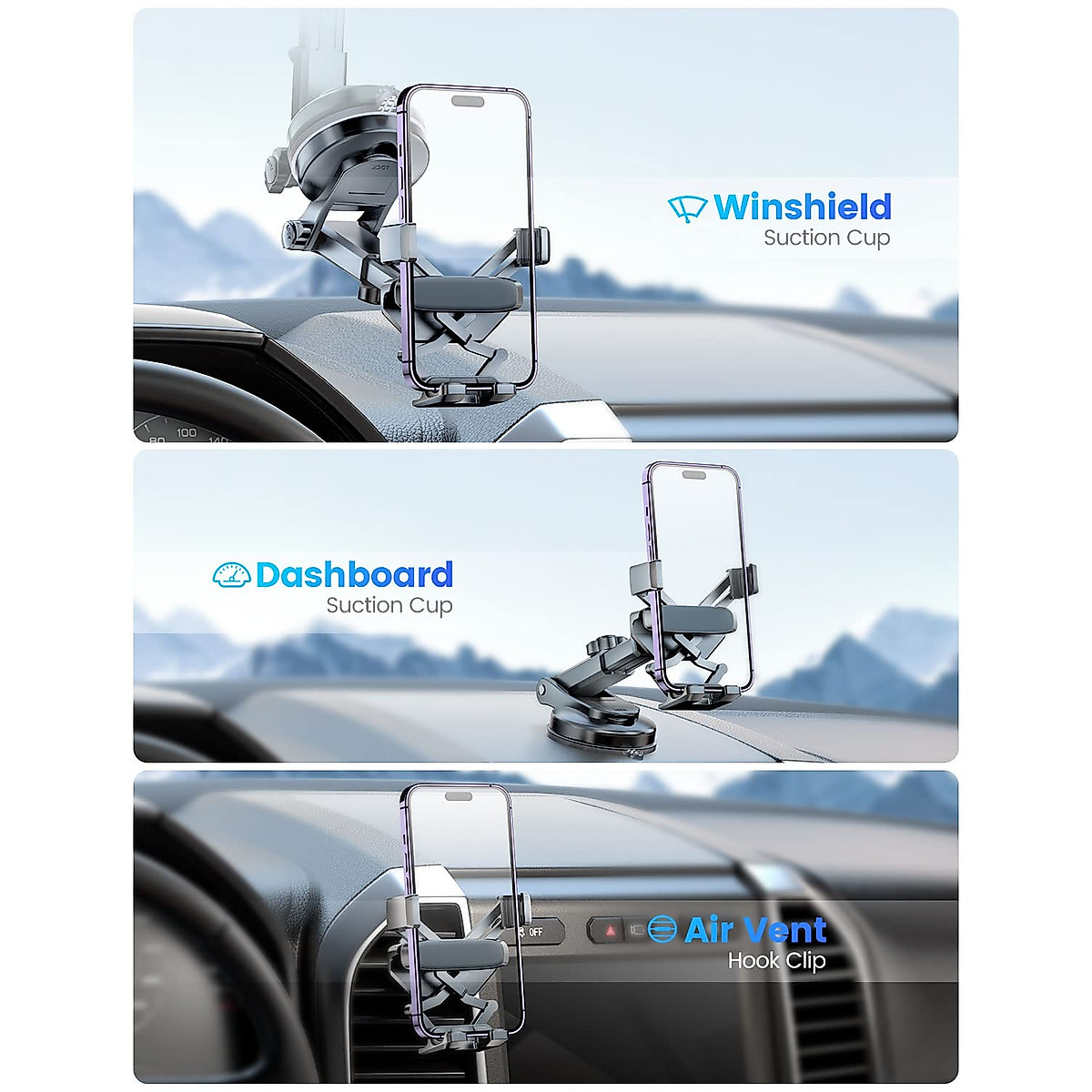 eSamcore Windshield Phone Mount for Car, Car Vent Phone Mount Gravity Suction Cup Phone Holder for Car Window Dashboard Car Cell Phone Holder for iPhone 14 Car Mount