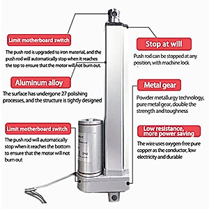 Electric Heavy Duty Linear Actuator Motor DC 12V 24V 50mm - 800mm High Speed/Low Speed Max. 2000N Waterproof IP65 Electric Stand Lifting Rod(60mm/s-250N(25KG),12V-100mm)