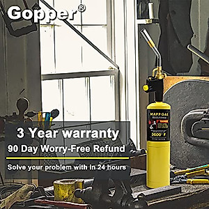 High Intensity Propane Torch Head, Trigger Start Mapp/Map Gas Torch with Self Ignition & Brass Knob, Pencil Flame Welding Torch Fuel by MAPP, MAP/PRO and Propane gas（CSA Certified )