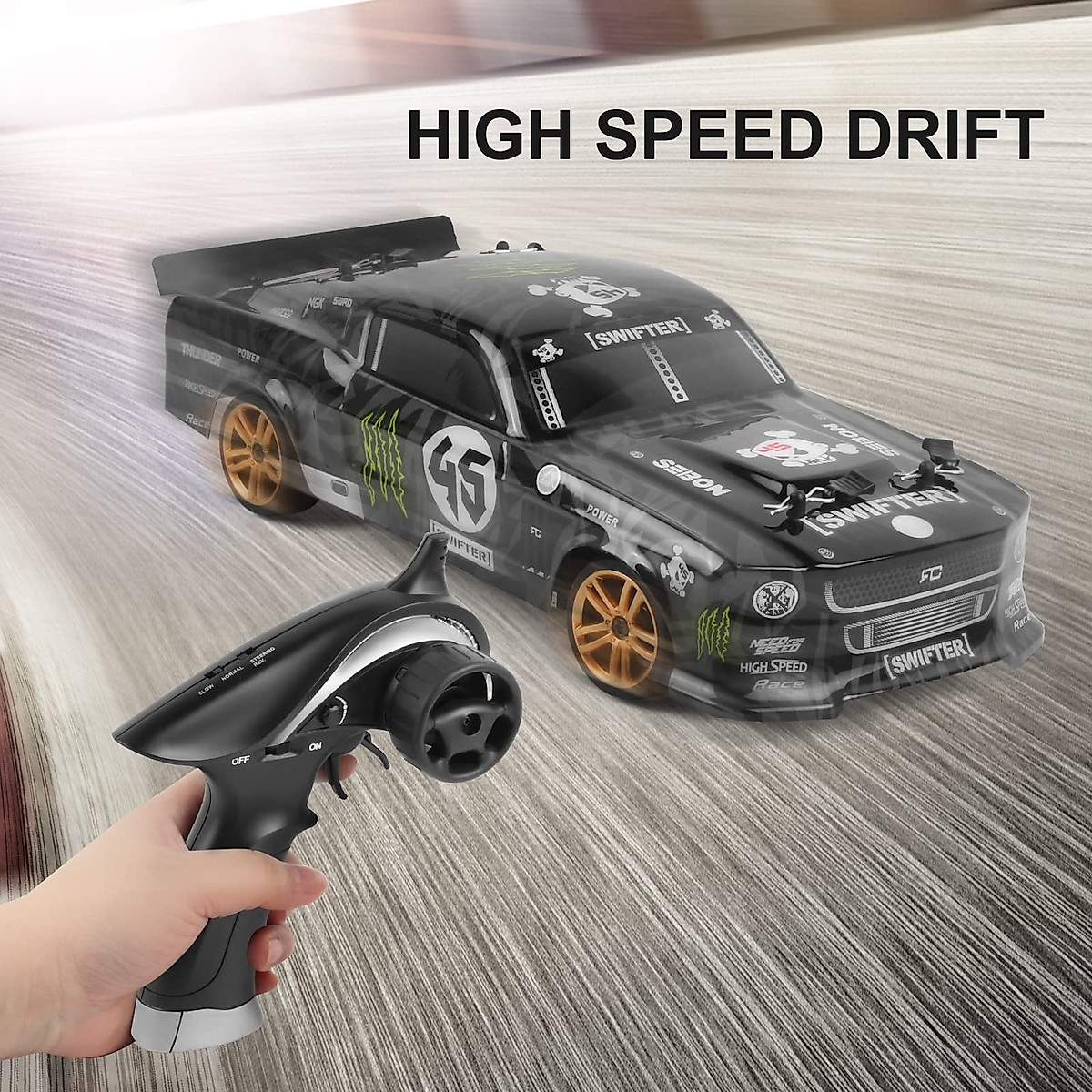GoolRC RC Drift Car, 1:18 Scale Remote Control Car, 2.4GHz 4WD 30KM/H High Speed RC Racing Car with LED Light Strip and 2 Batteries for Adults and Kids
