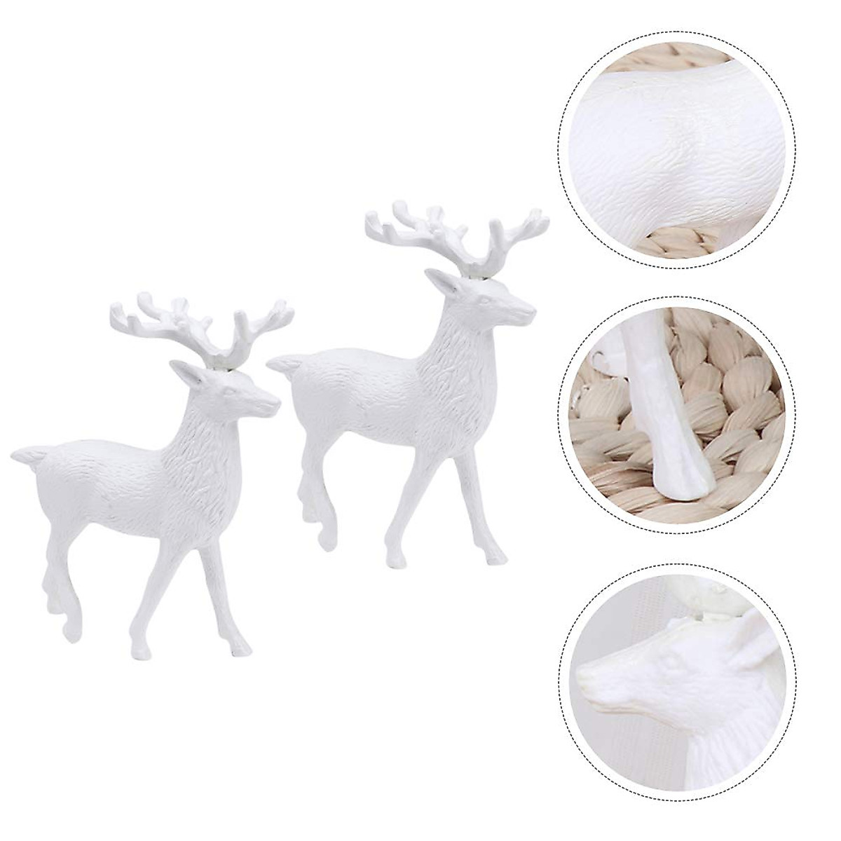 ABOOFAN 5Pcs Christmas Reindeer Figurines White Mini Deer Statue Miniature Ornaments Table Decoration Cake Toppers for Christmas Craft DIY Party Garden Yard Decor Supplies 5.5 Inches
