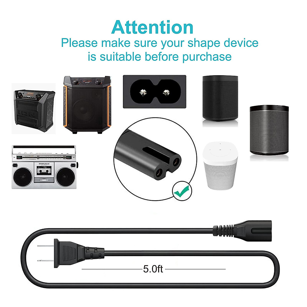 2-Pack 10Ft AC Power Cord Plug for TCL Roku Smart TV 24" 32" 40" 42" 43" 48" 50" 55" 60" 65" 75" 85" TV, Sony SRS XP500 XP700 XB72, GTK-XB60 XB90 XB5 XB7, MHC V13 V71 Speaker Replacement Charger Cable