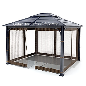Gazebo Universal Replacement Mosquito Netting - Wonwon Outdoor Gazebo Canopy 4-Panel Screen Walls with Zipper for 10' x 12' Gazebo (Mosquito Net Only) (Brown)