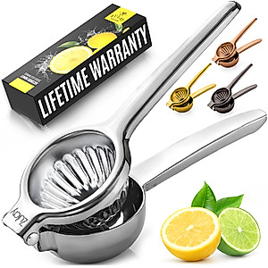 Zulay Lemon Squeezer Stainless Steel with Premium Heavy Duty Solid Metal Squeezer Bowl and Food Grade Silicone Handles - Large Manual Citrus Press Juicer and Lime Squeezer Stainless Steel