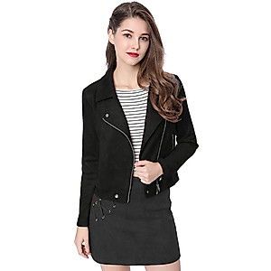 Allegra K Women Short Soft Zip Up Faux Suede Biker Moto Jacket X-Large Black
