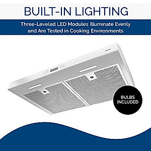 Broan-NuTone BCDJ130WH Glacier 30-inch Under-Cabinet 4-Way Convertible Range Hood with 3-Speed Exhaust Fan and Light, White