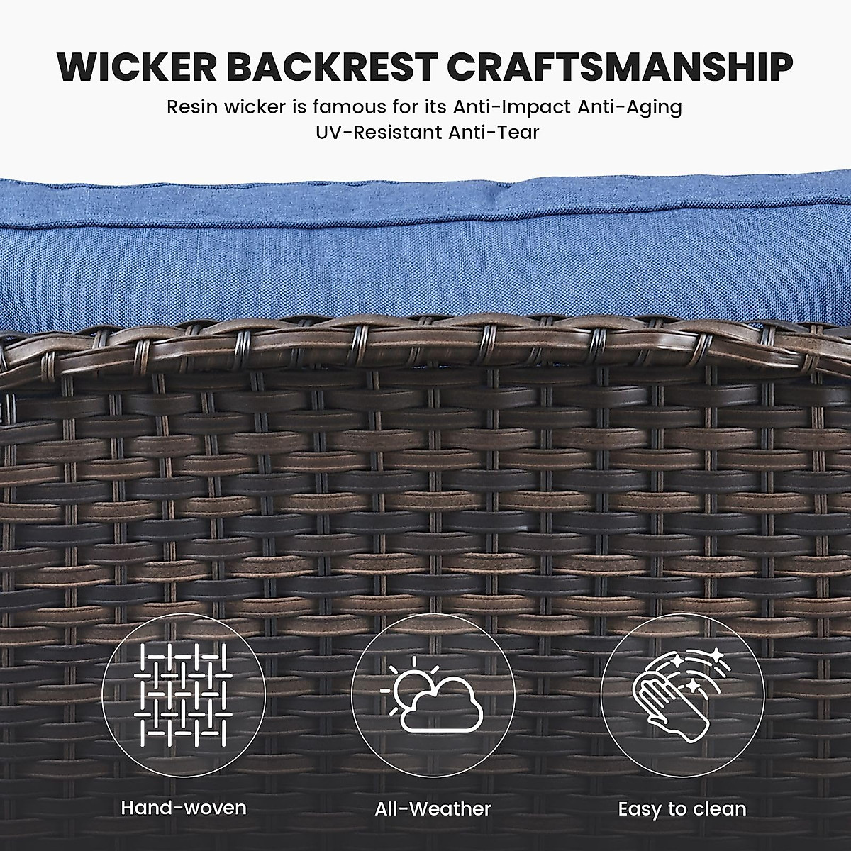 Belord Outdoor Furniture 3-Seater Rattan Sofa Patio Wicker Sofa Couch Furniture Set with Washable Cushions