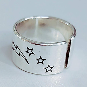 Woent Statement Smiling Face Rings Vintage Band Adjustable Bands Smiley Wide Rings Jewelry for Women (Gold)