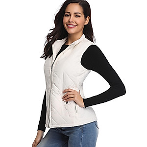 Fuinloth Women's Quilted Vest, Stand Collar Lightweight Zip Padded Gilet White XL