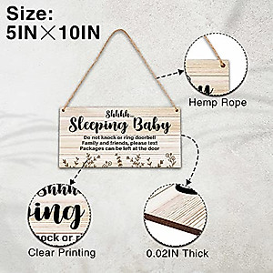 Baby Sleeping Sign For Front Door, Do Not Knock Or Ring Doorbell Wooden Sign, Baby Room Nursery Home Bedroom Rustic Hanging Sign, Set Of 1 Wooden Sign With Rope - A08