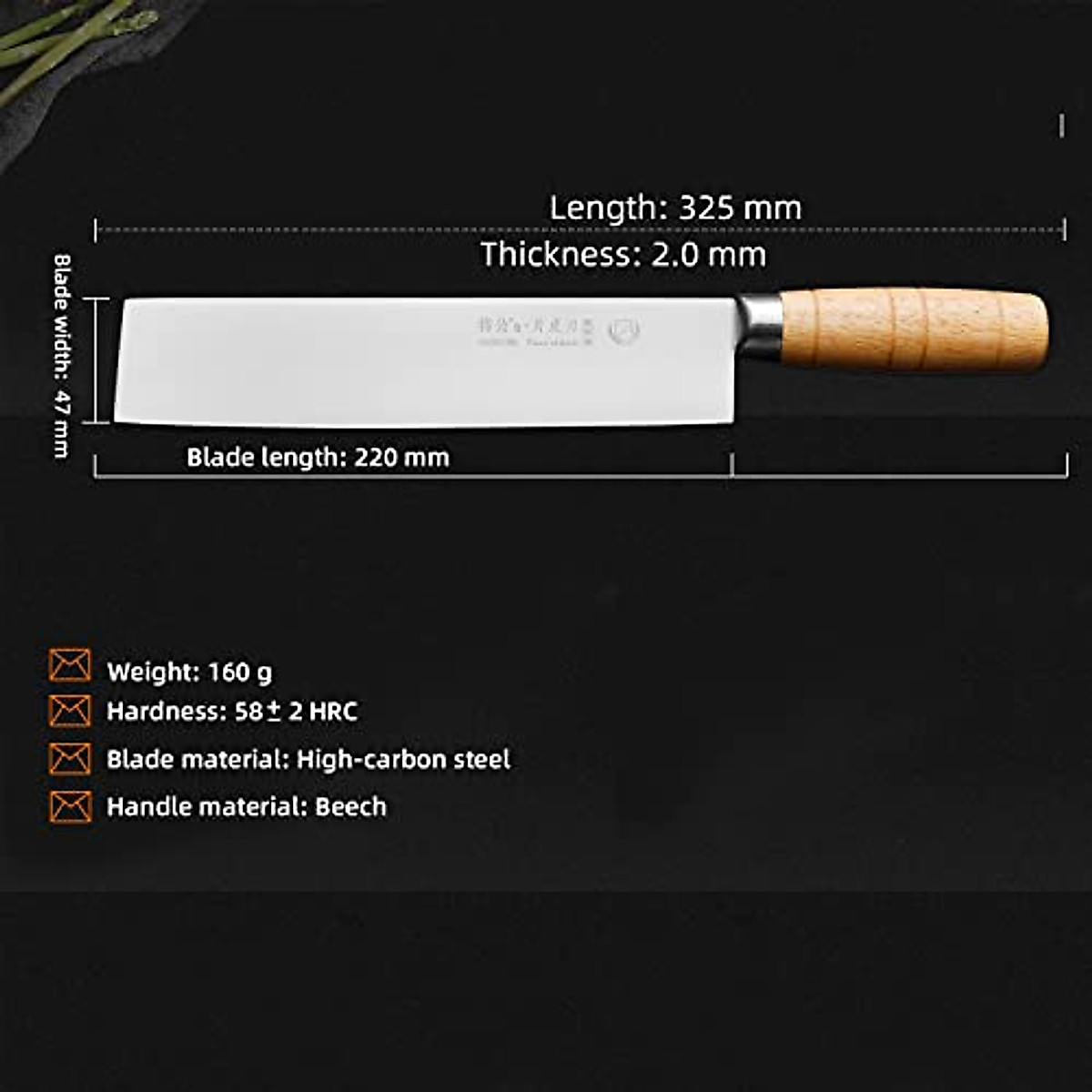 GAINSCOME Stainless Steel Chinese Chef's Knife Sharp Cleavers Slicing Knife Peking Duck Knife Beech Handle Watermelon Fruit Knife