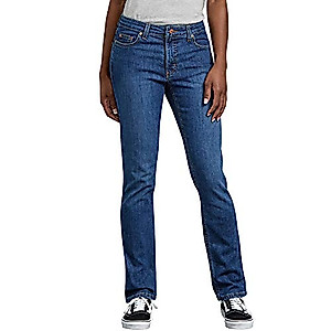 Dickies Women's Perfect Shape Denim Jean-Straight Stretch, stonewashed indigo blue, 12RG
