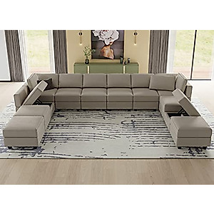 Belffin Oversized U Shaped Sectional Couch with Reversible Double Chaises Velvet Modular Sectional Sleeper Sofa with Storage Grey