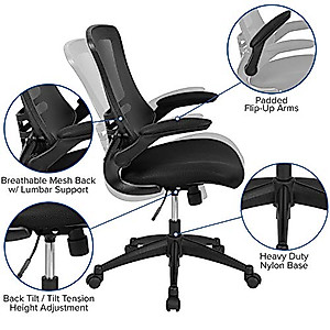 Flash Furniture Kelista Mid-Back Black Mesh Swivel Ergonomic Task Office Chair with Flip-Up Arms
