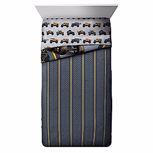 Jay franco Monster Jam MJ Life 5 Piece Full Bed Set-Includes Reversible Comforter&Sheet Set-Bedding Features Grave Digger, Max-D, Megalodon-Super Soft Microfiber-(Official Monster Jam Product)