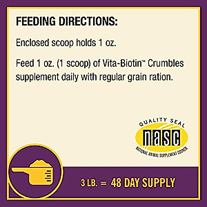 Horse Health Vita Biotin Crumbles horse hoof Supplement, Helps maintain healthy, sound hooves and strong hoof walls, 3 lbs., 48 day supply