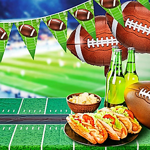 8 Pieces Football Theme Party Disposable Football Tablecloth Plastic Football Banner Football Foil Balloons Set, Football Party Balloons for Birthday Sport Football Themed Party Decoration Supplies