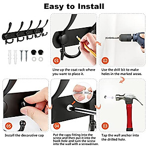 PHINGEER Coat Rack Wall Mount, Heavy Duty Wall Mounted Coat Rack with 5 Metal Hooks for Entryway, Bathroom, Mudroom